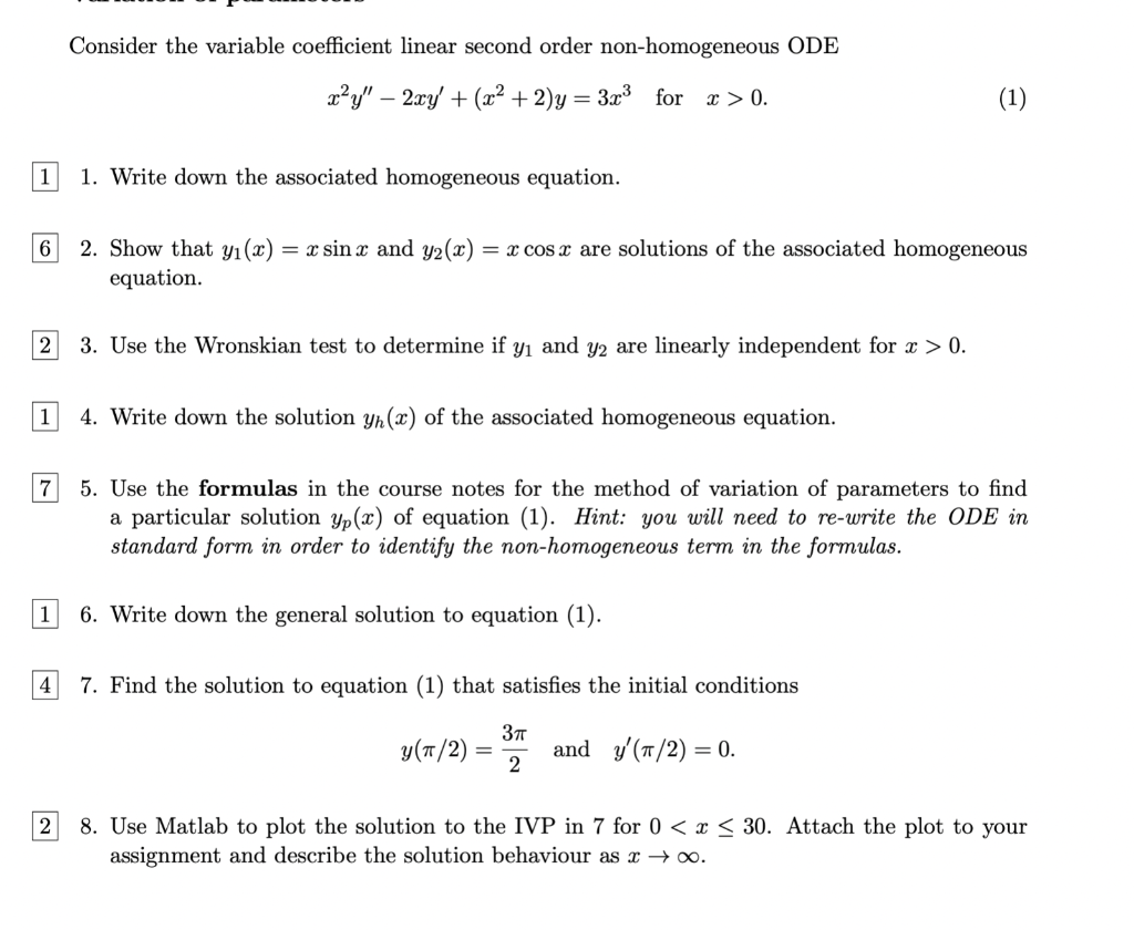 Solved Consider the variable coefficient linear second order | Chegg.com