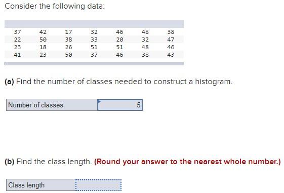 Solved Consider the following data: (a) Find the number of | Chegg.com