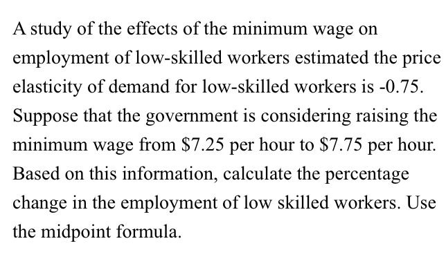 Solved A study of the effects of the minimum wage on | Chegg.com Solved A study of the effects of the minimum wage on | Chegg.com