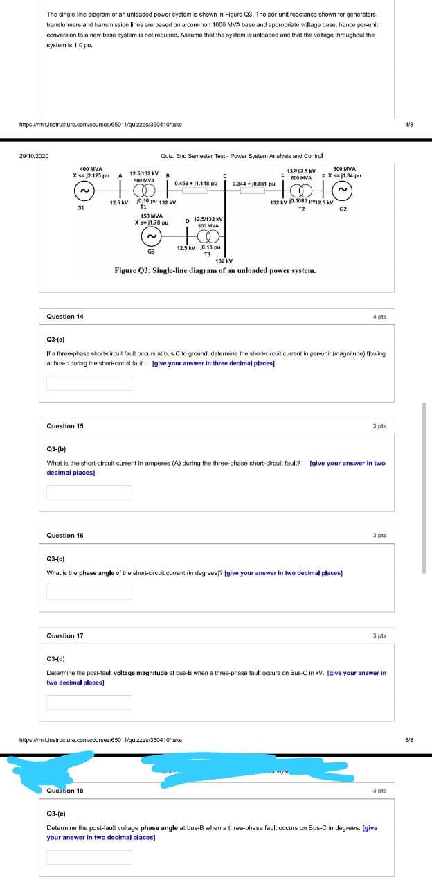 Solved The single-line diagram of an unloaded power system | Chegg.com