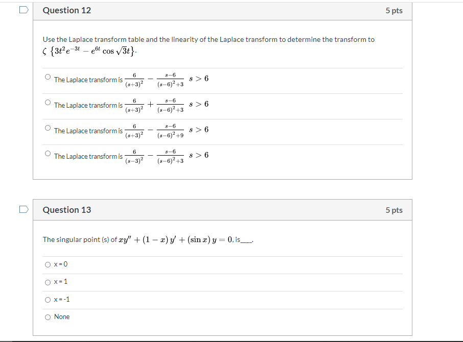 Solved Question 12 5 pts Use the Laplace transform table and | Chegg.com