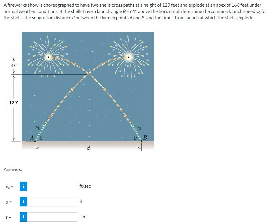 Solved A fireworks show is choreographed to have two shells | Chegg.com