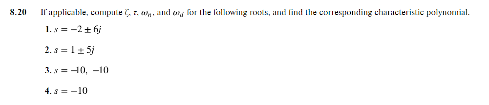 20 If applicable, compute ζ,τ,ωn, and ωd for the | Chegg.com