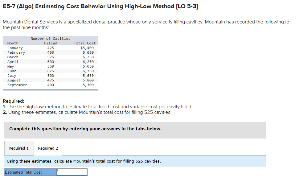 Solved E5-7 (Algo) Estimating Cost Behavior Using High-Low | Chegg.com
