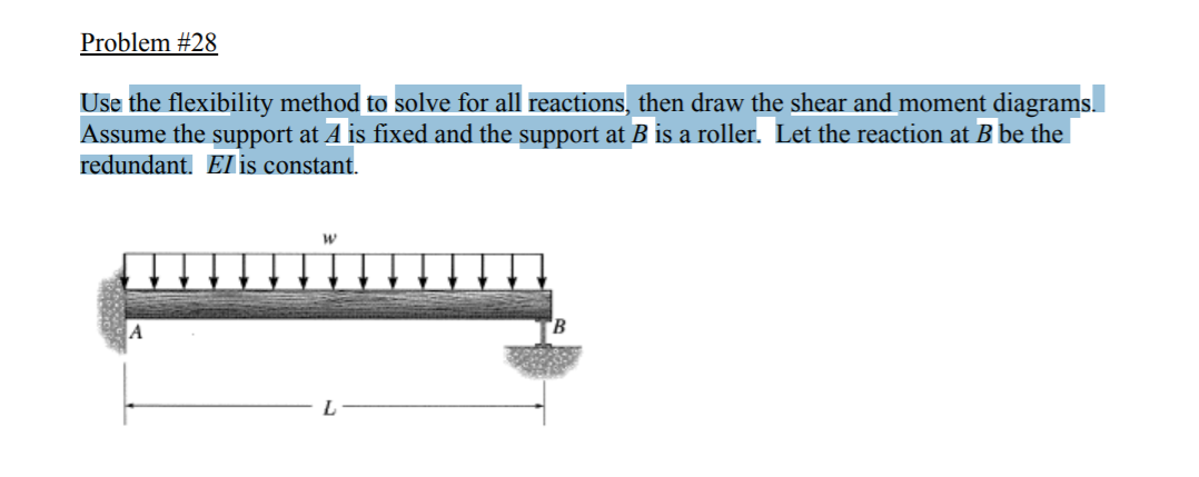 Solved Problem #28 Use the flexibility method to solve for | Chegg.com