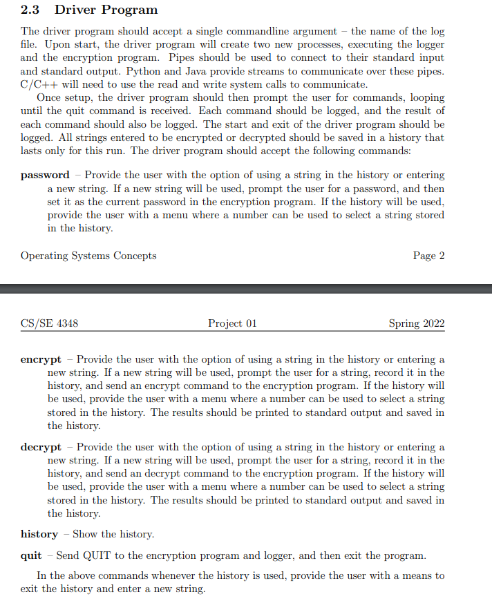 Solved 2.3 Driver Program The driver program should accept a | Chegg.com