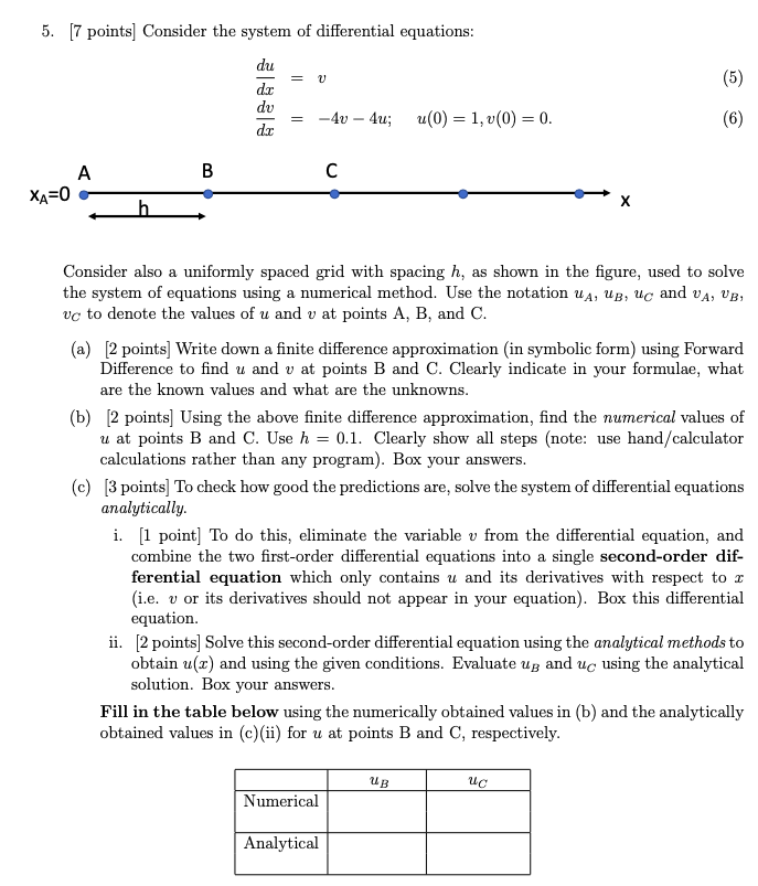 5. [7 points] Consider the system of differential | Chegg.com