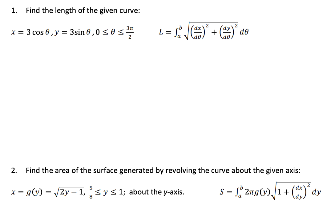 Solved 1. Find the length of the given curve: | Chegg.com