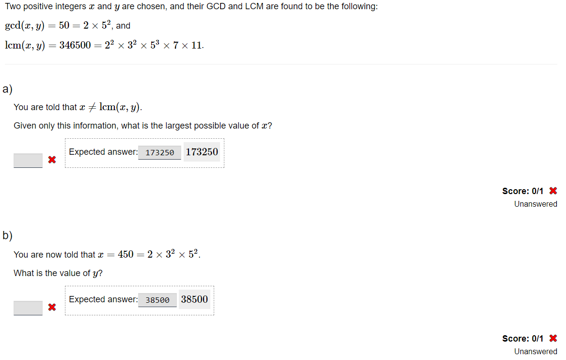 Solved Two positive integers x and y are chosen, and their | Chegg.com