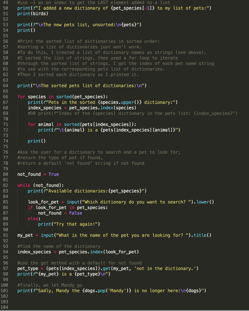 Solved Use the pet dictionaries (cats, dogs, birds) from the | Chegg.com