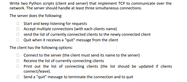 Solved Write two Python scripts (client and server) that | Chegg.com