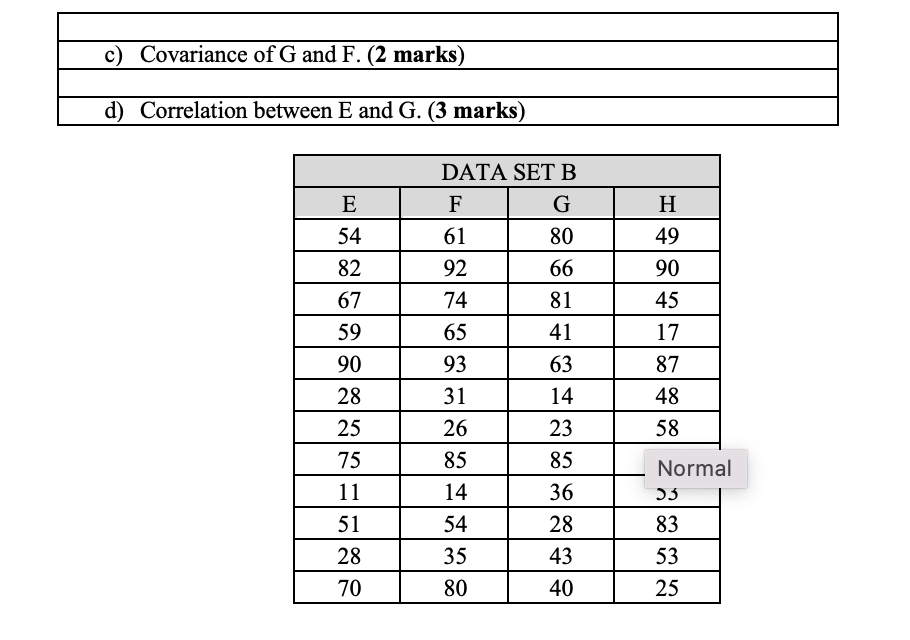Solved Q16. Using DATA SET B, compute the following. Show | Chegg.com