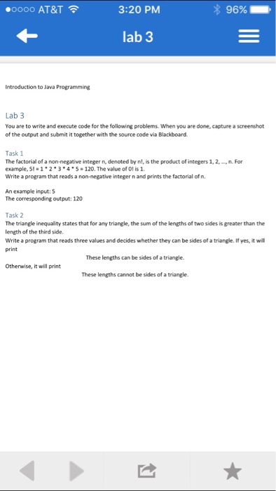 Solved .oooo AT&T令 3:20 PM 96% lab 3 Introduction to Java | Chegg.com