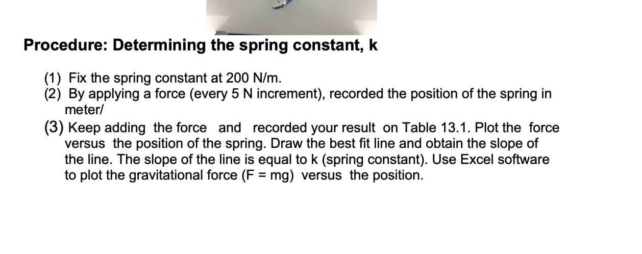 Solved Procedure: Determining the spring constant, k (1) Fix | Chegg.com