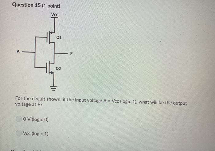 Solved Question 15 (1 point) Vcc Q1 A F Q2 For the circuit | Chegg.com