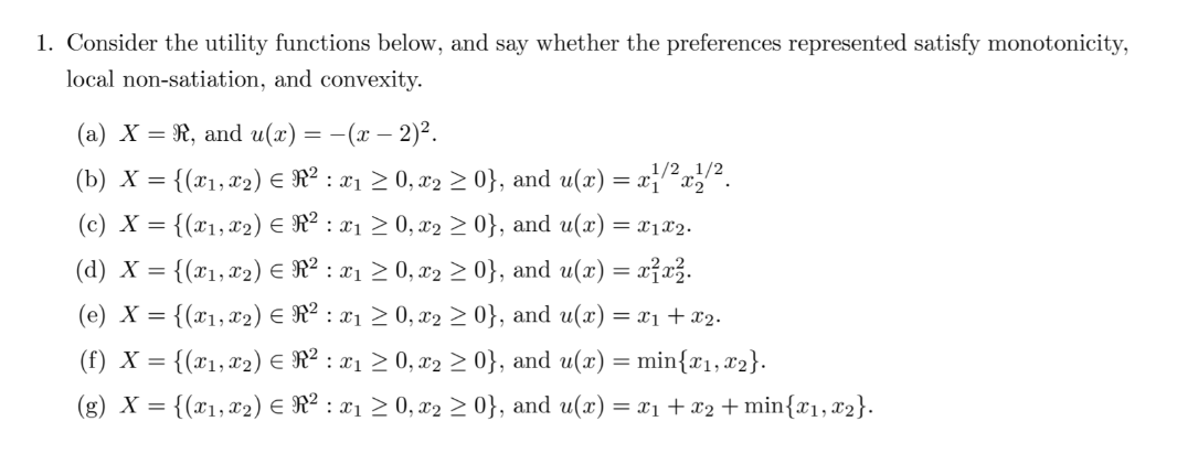 Solved 1. Consider the utility functions below, and say | Chegg.com