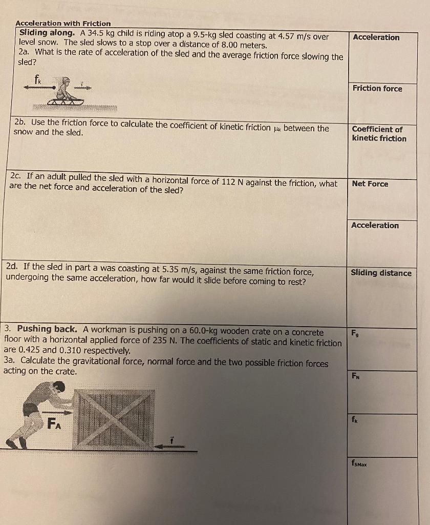 Solved Acceleration Acceleration with Friction sliding | Chegg.com