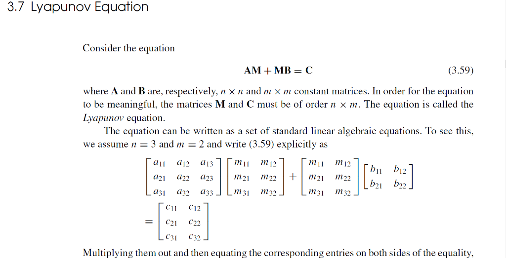 Solved Find the M to meet the Lyapunov equation in (3.59) | Chegg.com