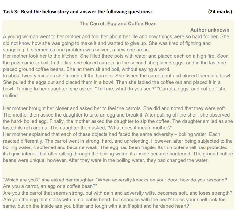 Solved Task 3: Read the below story and answer the following | Chegg.com