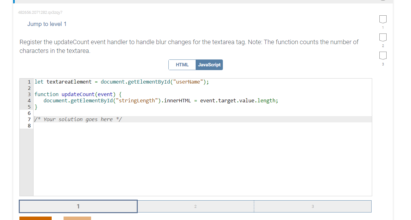 Solved Register the updateCount event handler to handle blur | Chegg.com
