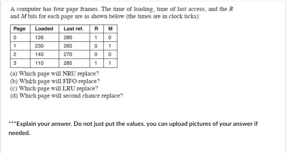 A computer has four page frames. The time of loading, | Chegg.com