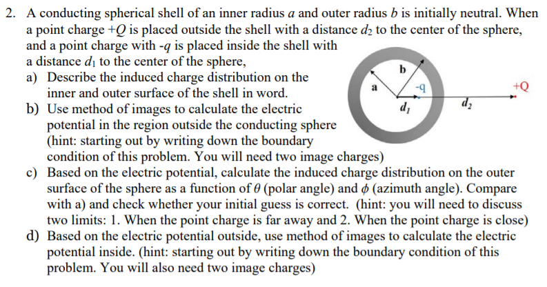 Solved 2. A conducting spherical shell of an inner radius a | Chegg.com
