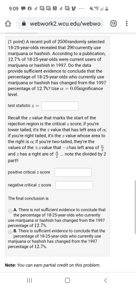 Solved 9:09 @ O V ... a webwork2.wcu.edu/webwo (1 point) A | Chegg.com