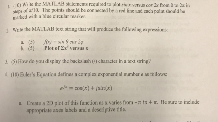 Solved Write the MATLAB statements required to plot sin x | Chegg.com