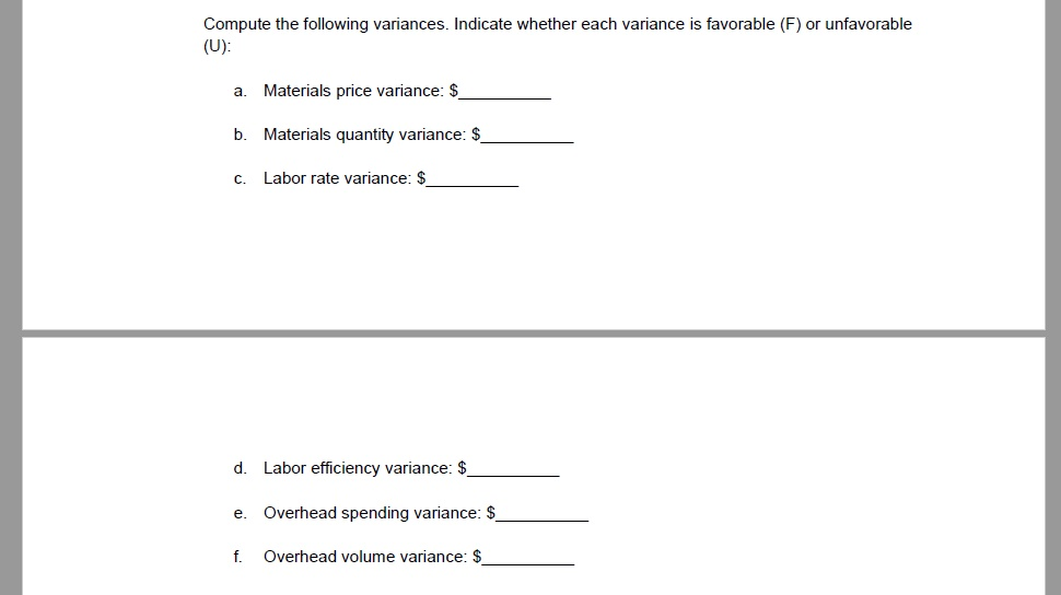 Solved 4. STANDARD COST SYSTEMS VARIANCE COMPUTATIONS | Chegg.com