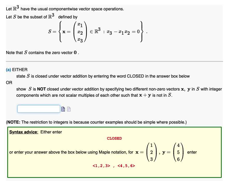 Solved Let R3 have the usual componentwise vector space | Chegg.com
