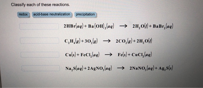 Solved Classify each of these reactions. redox acid-base | Chegg.com