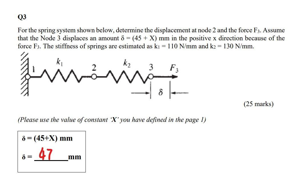 Solved For the spring system shown below, determine the | Chegg.com