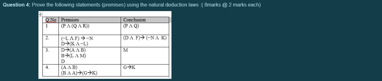 Solved Question 4: Prove the following statements (premises) | Chegg.com