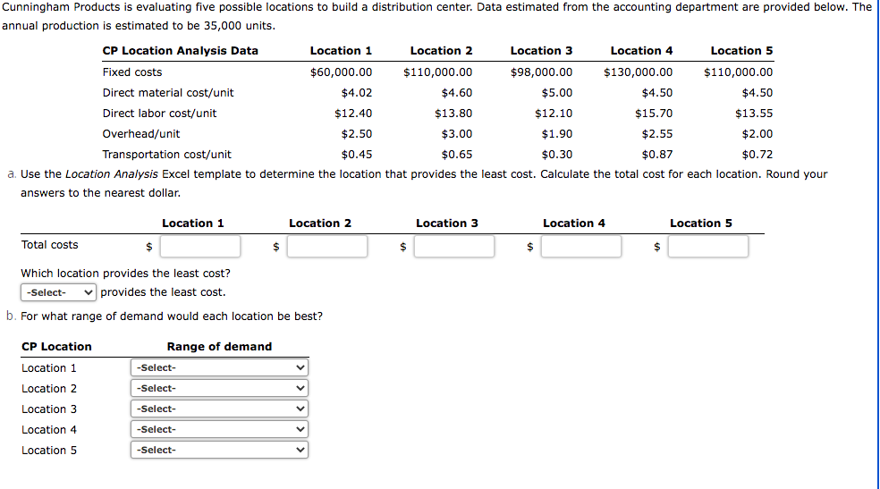 a. Use the Location Analysis Excel template to | Chegg.com