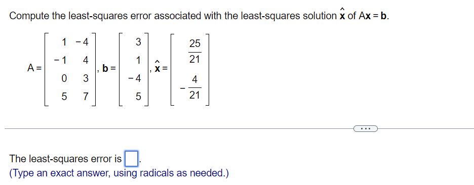 Solved Compute the least-squares error associated with the | Chegg.com