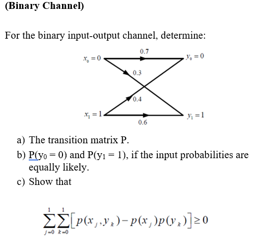 Solved (Binary Channel) For the binary input-output channel, | Chegg.com