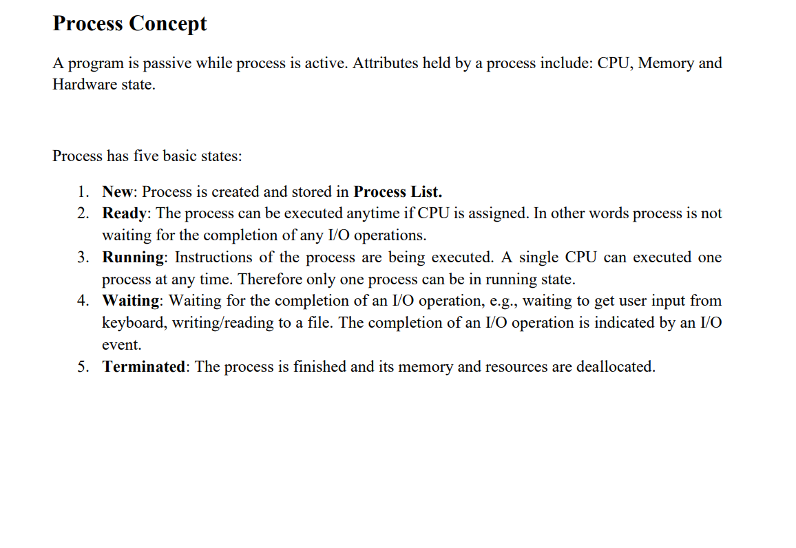 Solved Process Concept A program is passive while process is | Chegg.com