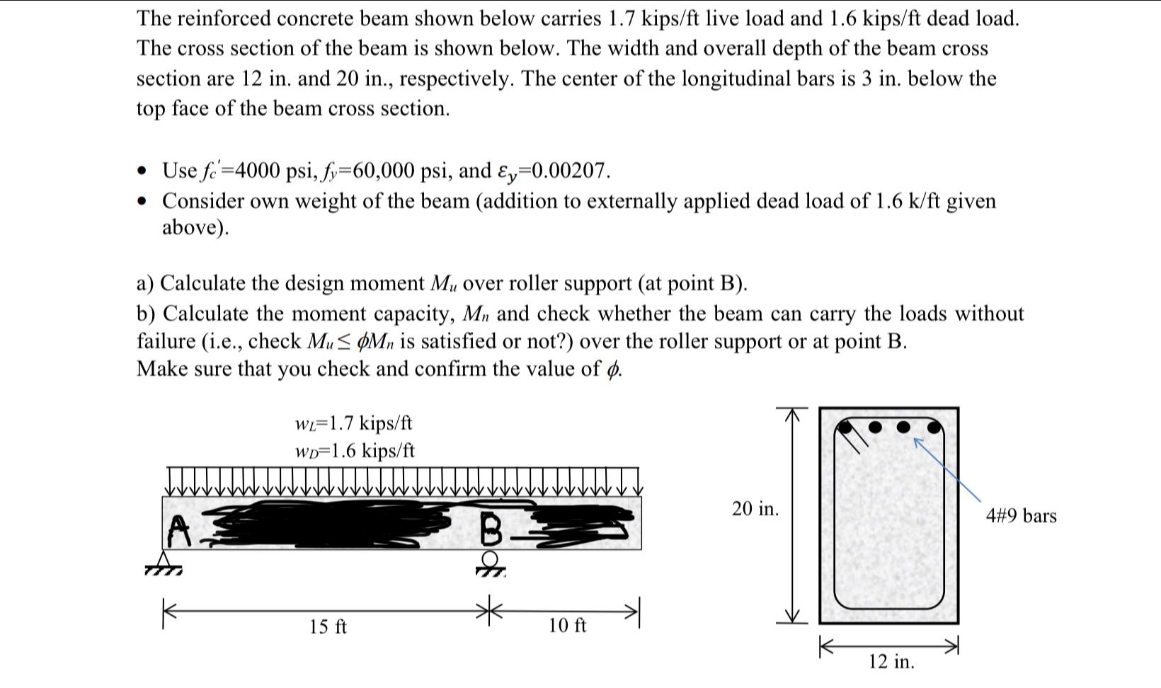 Solved The reinforced concrete beam shown below carries | Chegg.com