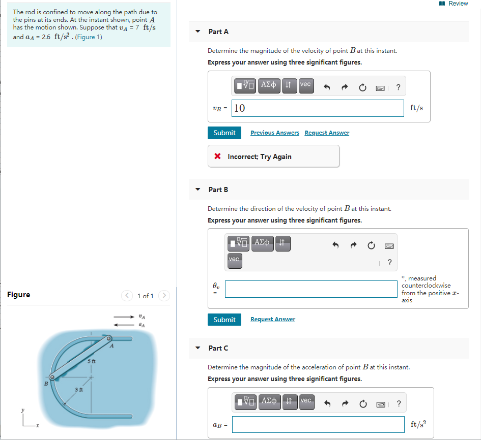 Solved I Review The rod is confined to move along the path | Chegg.com