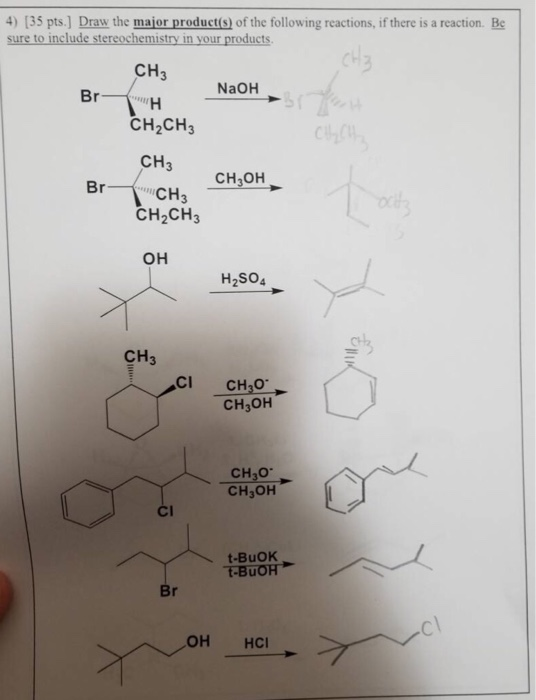 Solved 4) [35 pts.] Draw the major product(s) of the | Chegg.com
