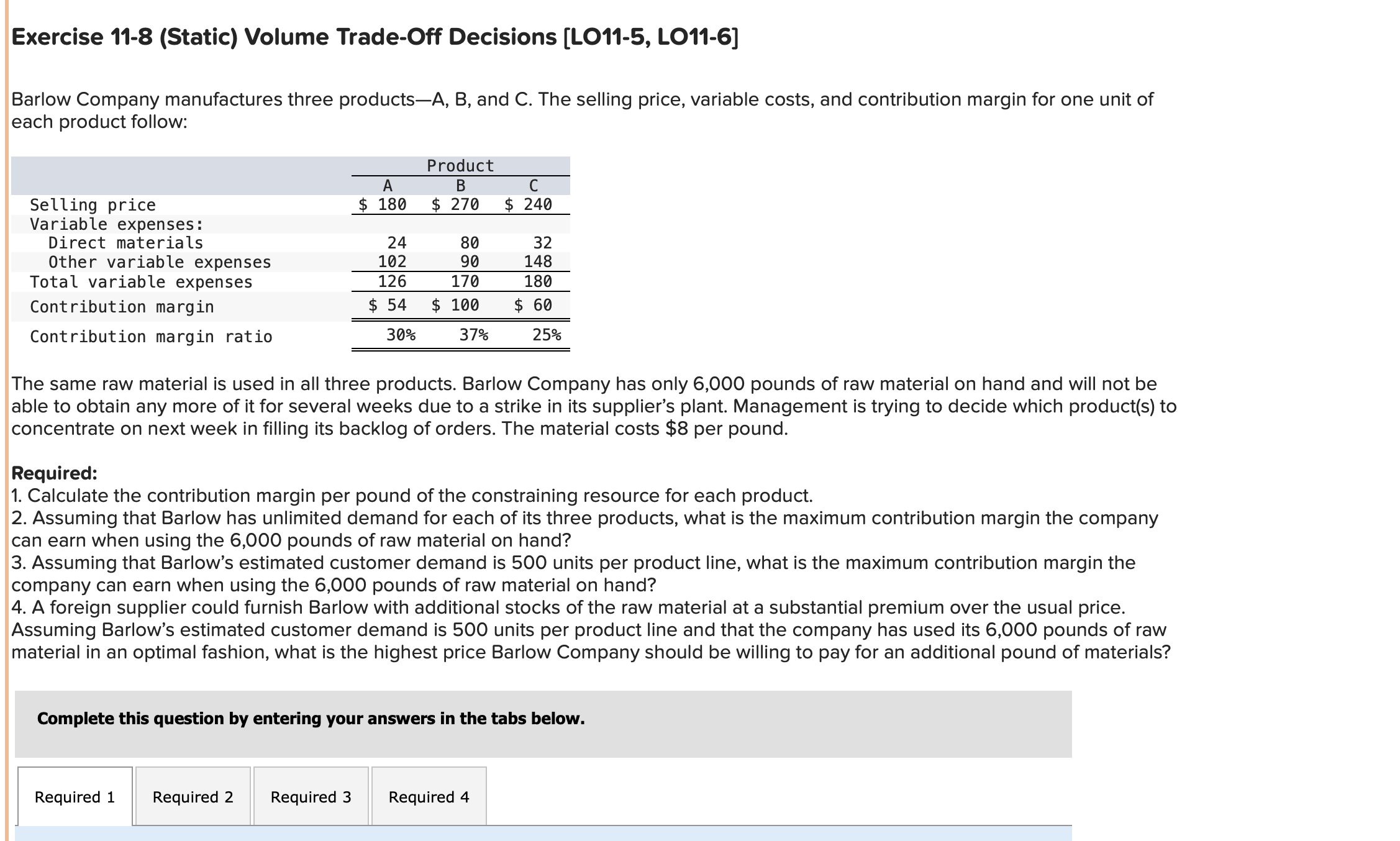 Solved Exercise 11-8 (Static) Volume Trade-Off Decisions | Chegg.com