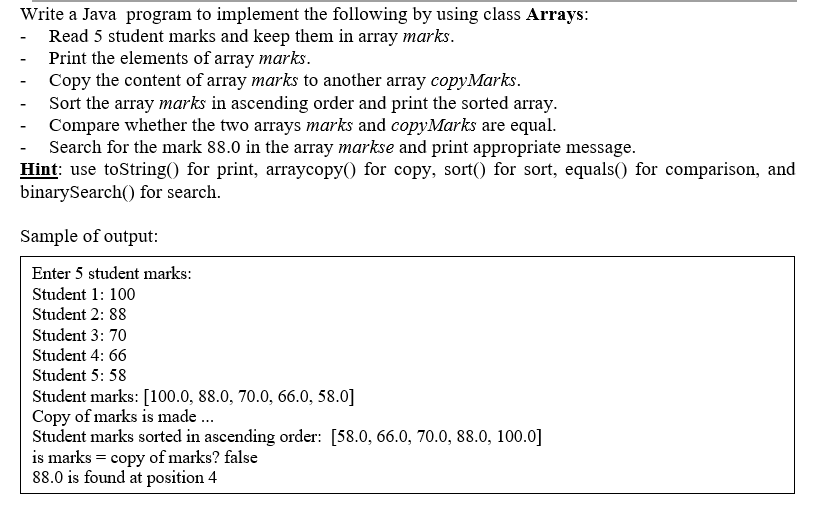 Solved Write a Java program to implement the following by | Chegg.com