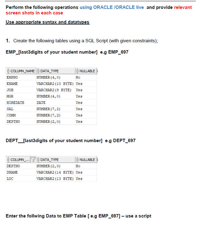 Solved Perform the following operations using ORACLE IORACLE | Chegg.com