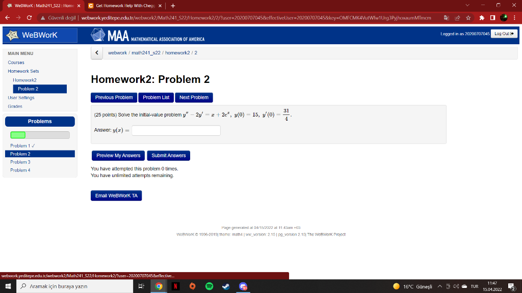 Solved WebWork: Math211_522: Home x C Get Homework Help With | Chegg.com