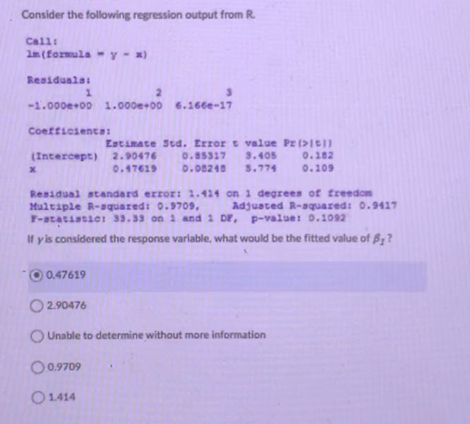 Solved Consider the following regression output from R. | Chegg.com