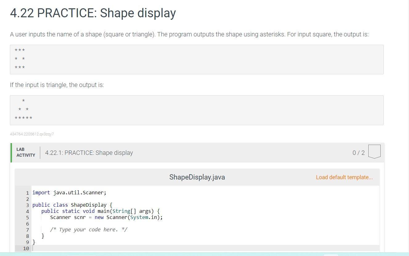 Solved 4.22 PRACTICE: Shape display A user inputs the name | Chegg.com