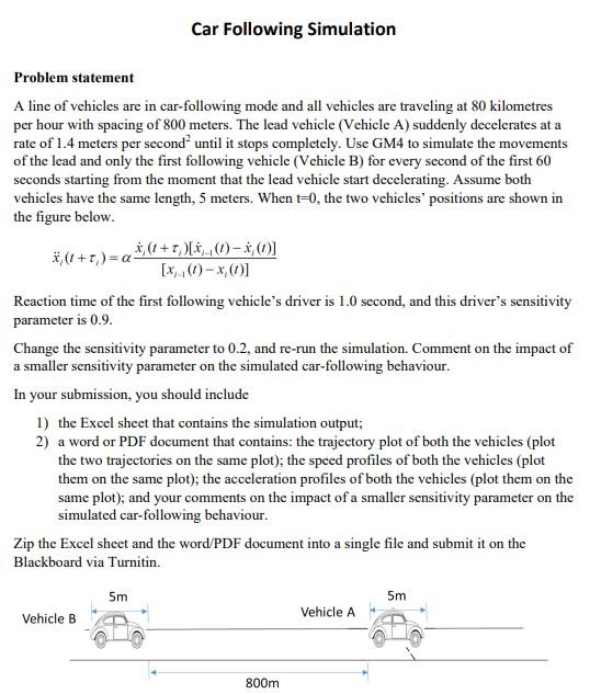 Car Following Simulation Problem statement A line of | Chegg.com