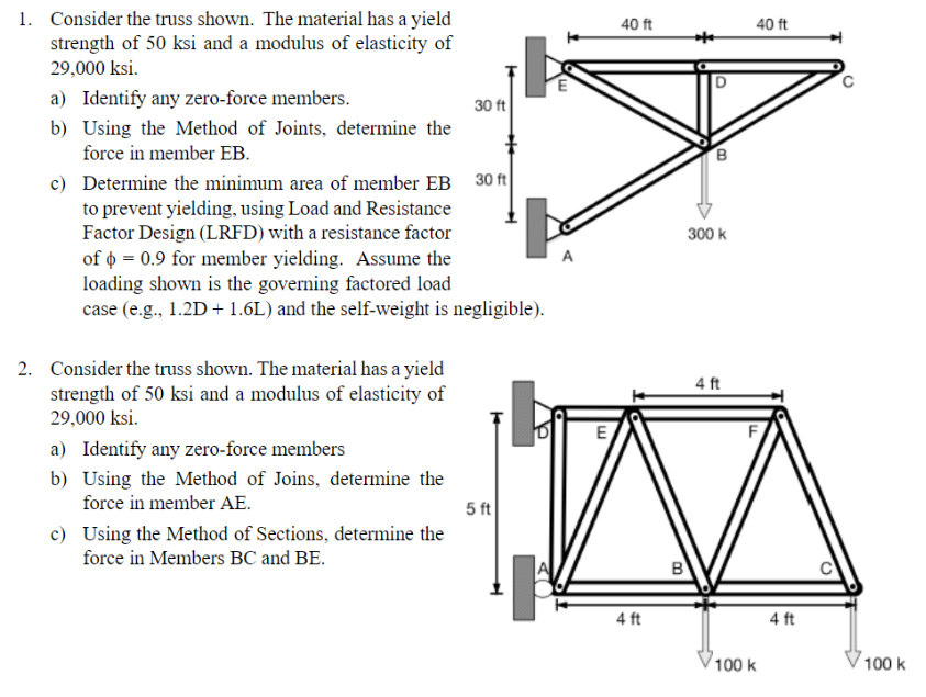 Solved 1. Consider the truss shown. The material has a yield | Chegg.com