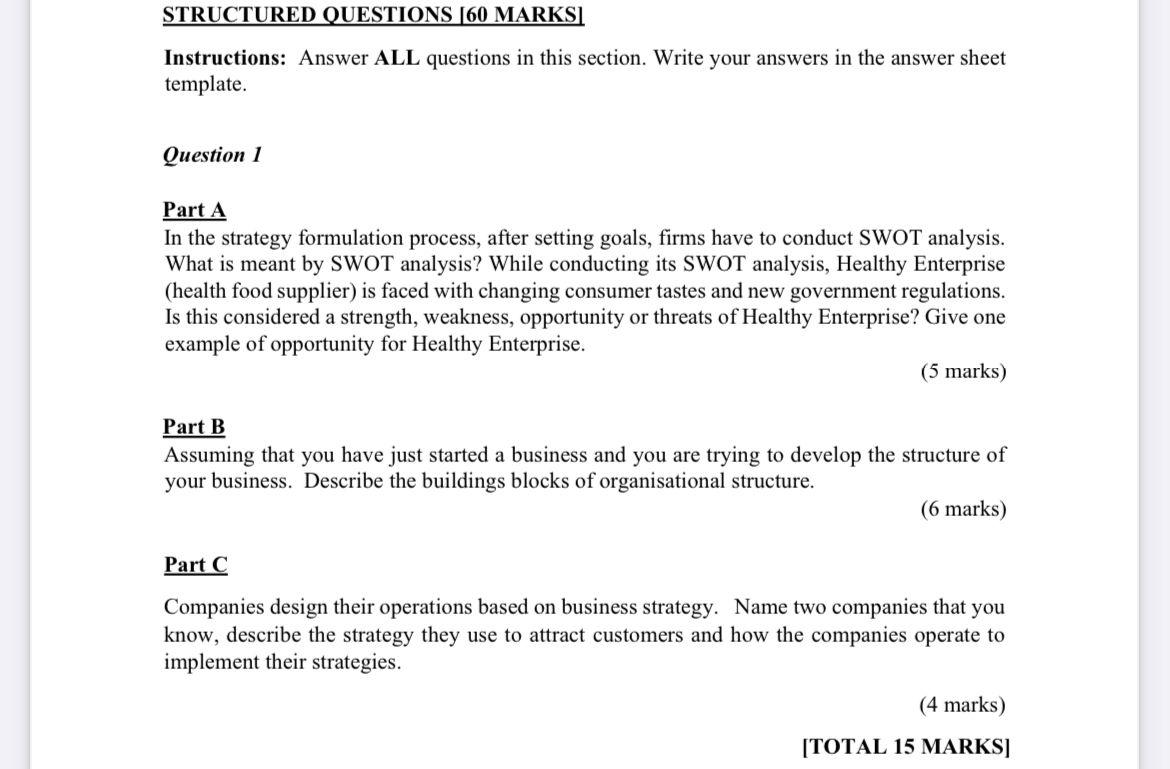 Solved STRUCTURED QUESTIONS [60 MARKS] Instructions: Answer | Chegg.com