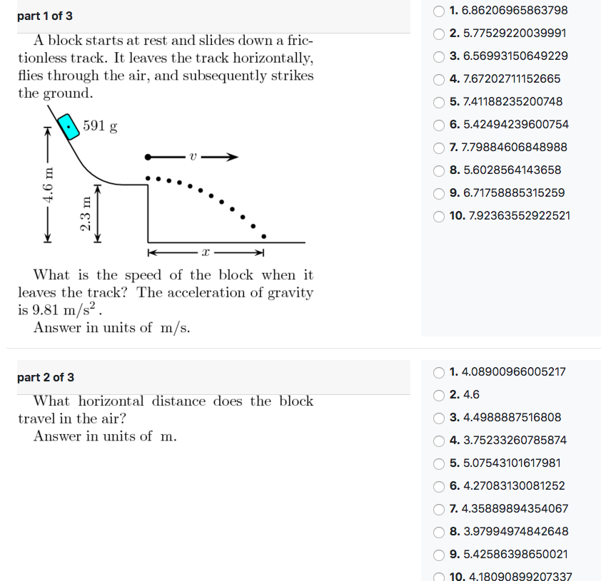 Solved part 1 of 3 A block starts at rest and slides down a | Chegg.com